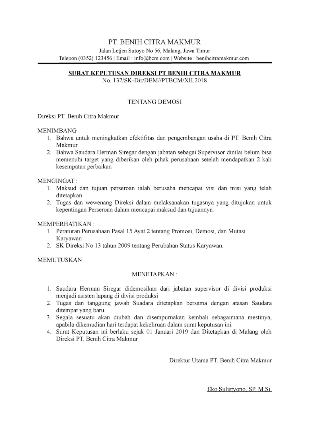 Contoh Surat Demosi Karyawan Serta Kasusnya - Blog Gadjian