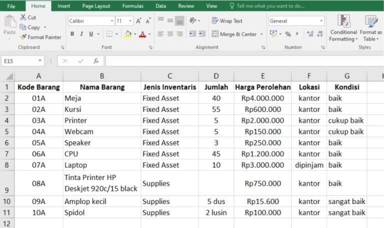 Cara Mudah Membuat Daftar Inventaris Kantor Excel dengan Template dan Manual - Blog Gadjian