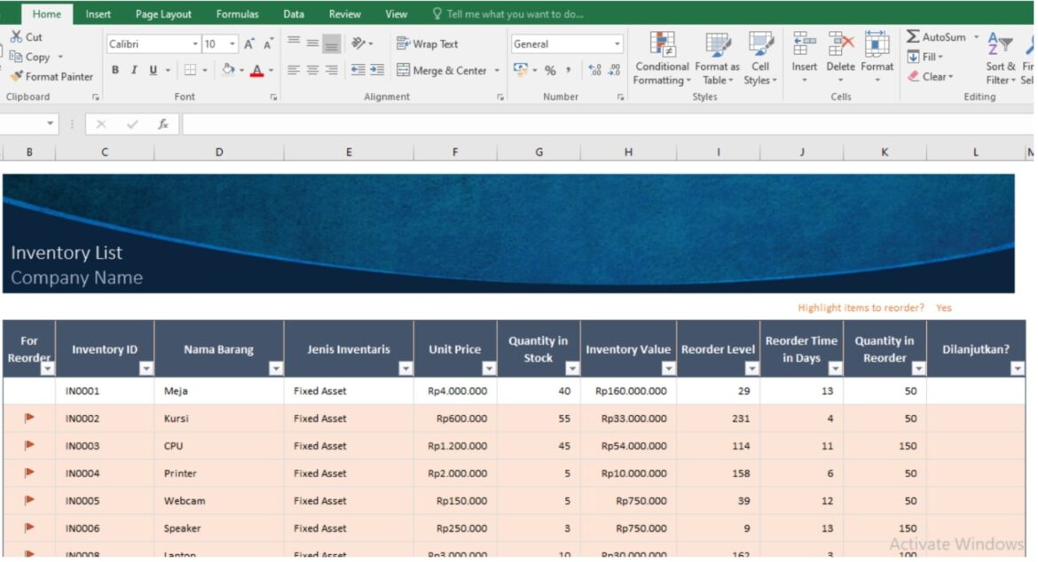 Cara Mudah Membuat Daftar Inventaris Kantor Excel dengan Template dan ...